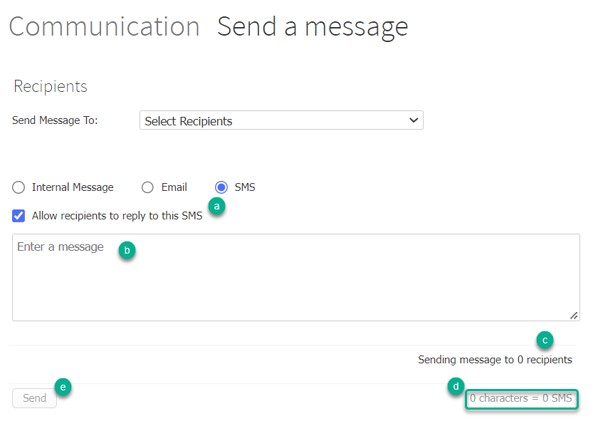 Sending an email, SMS or internal message